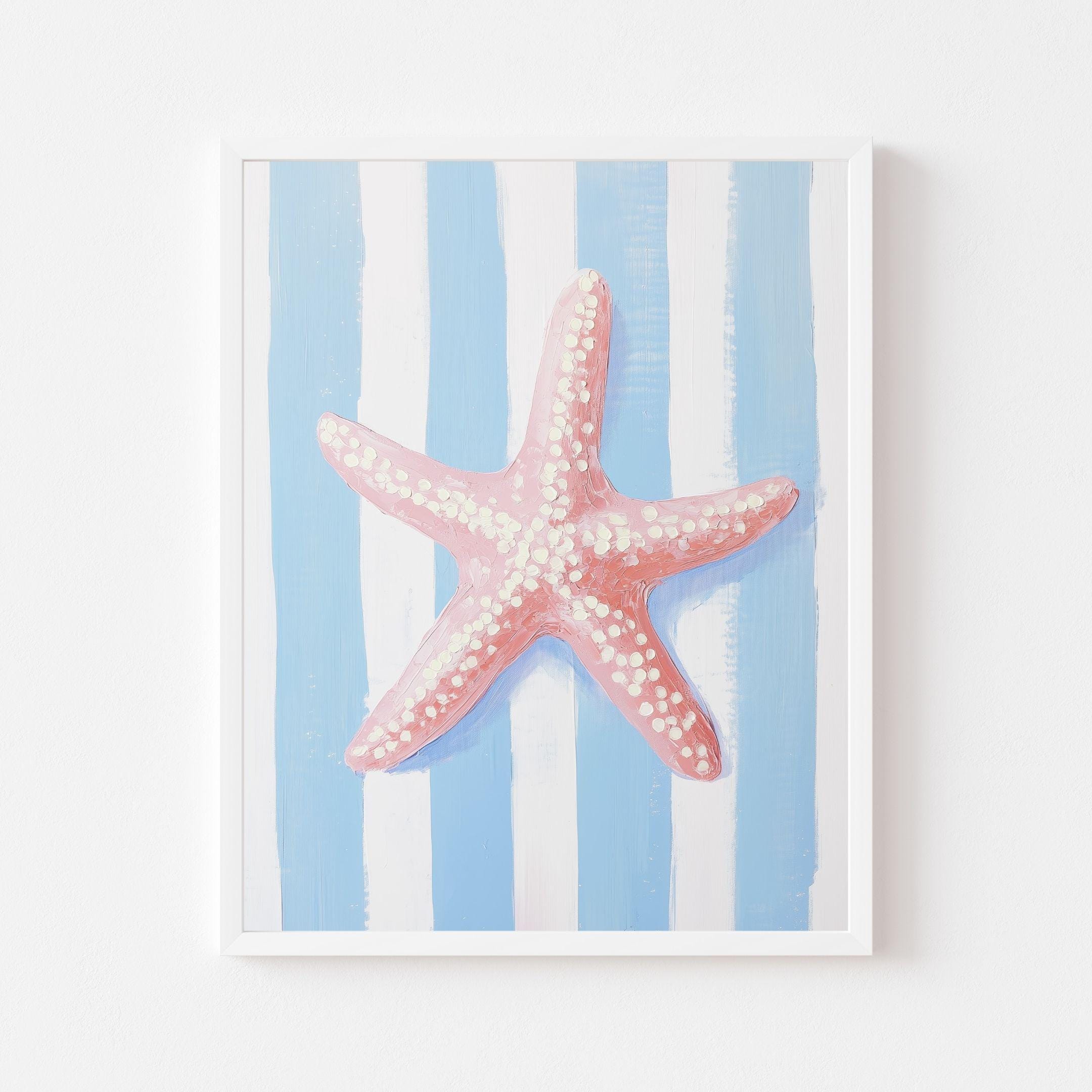 Pink Starfish Coastal Print: Preppy Beach House Wall Art (printable ...