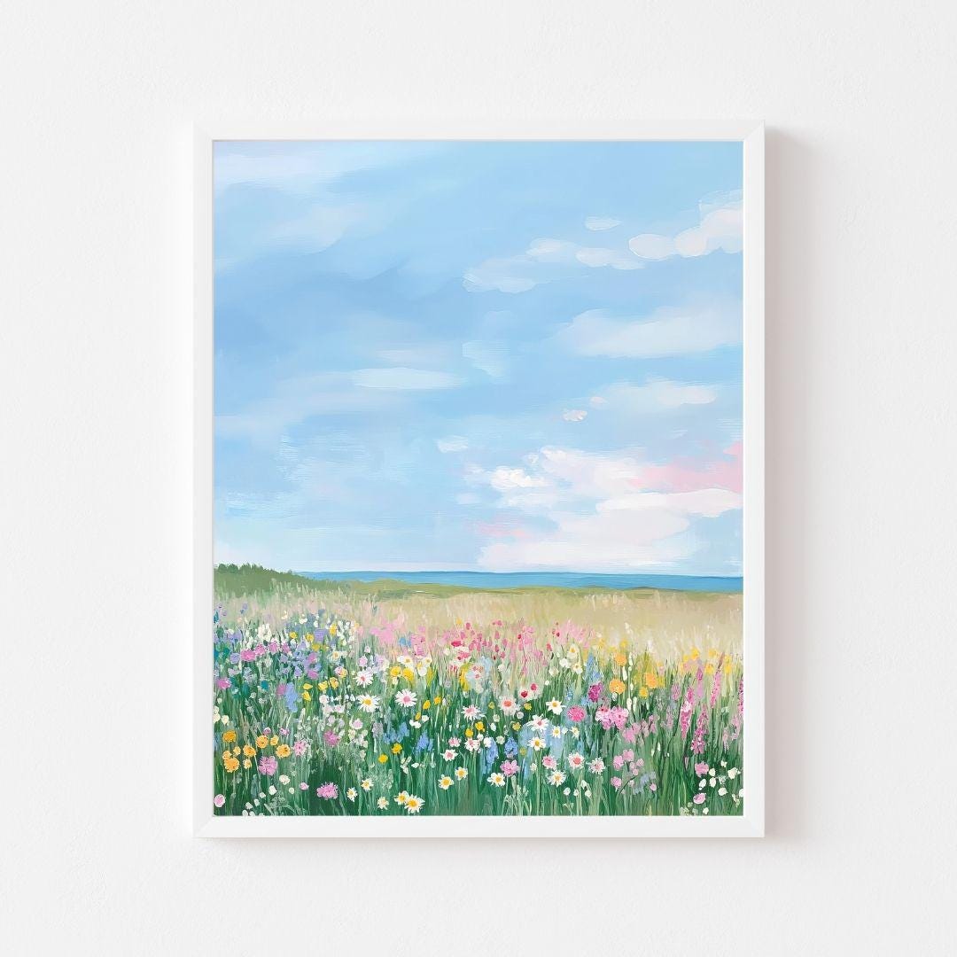 Wildflower Meadow Painting: Pastel Floral Landscape Art (digital ...