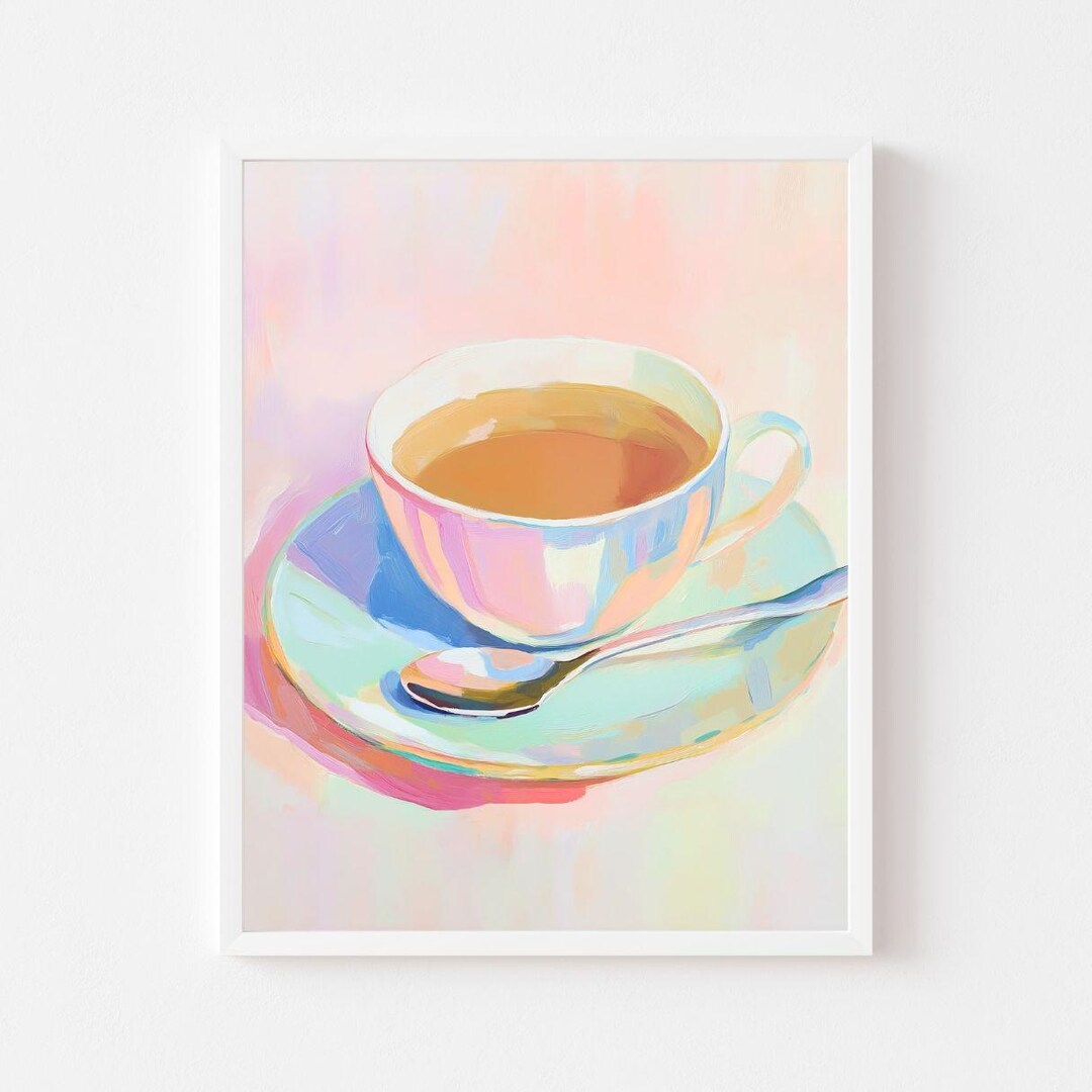 Pastel Teacup Watercolor Painting: Girly Cafe Art Print (digital ...