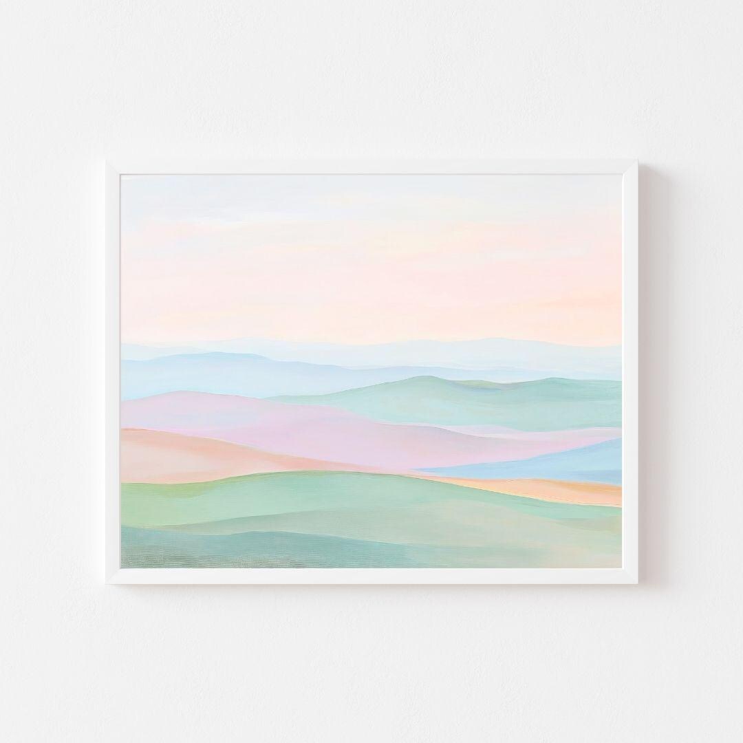 Pastel Rainbow Hills Landscape Art Print: Girly Country Scenery ...