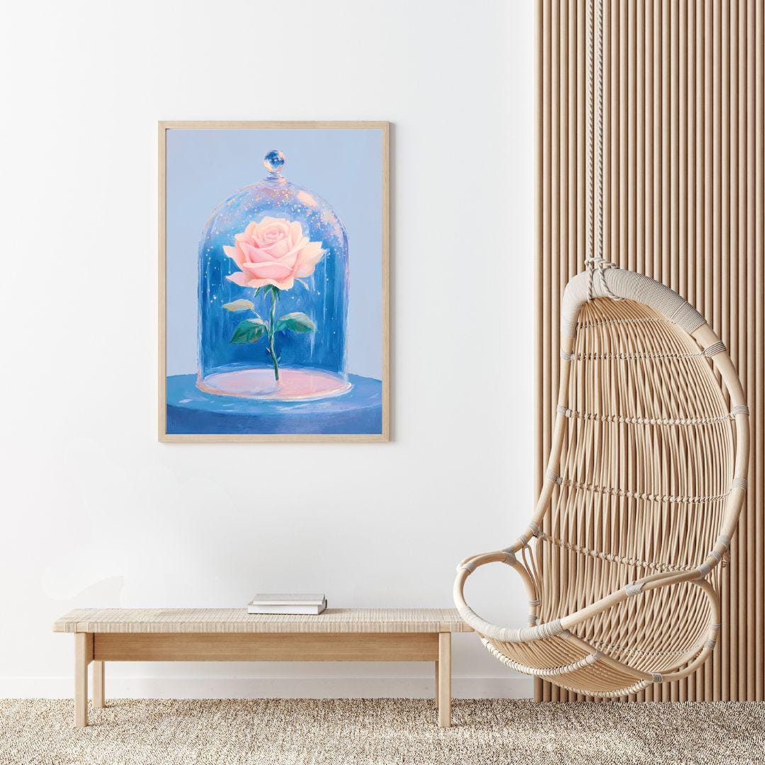 Pink Rose Under Glass Cloche Art Print: Classic Floral (digital ...