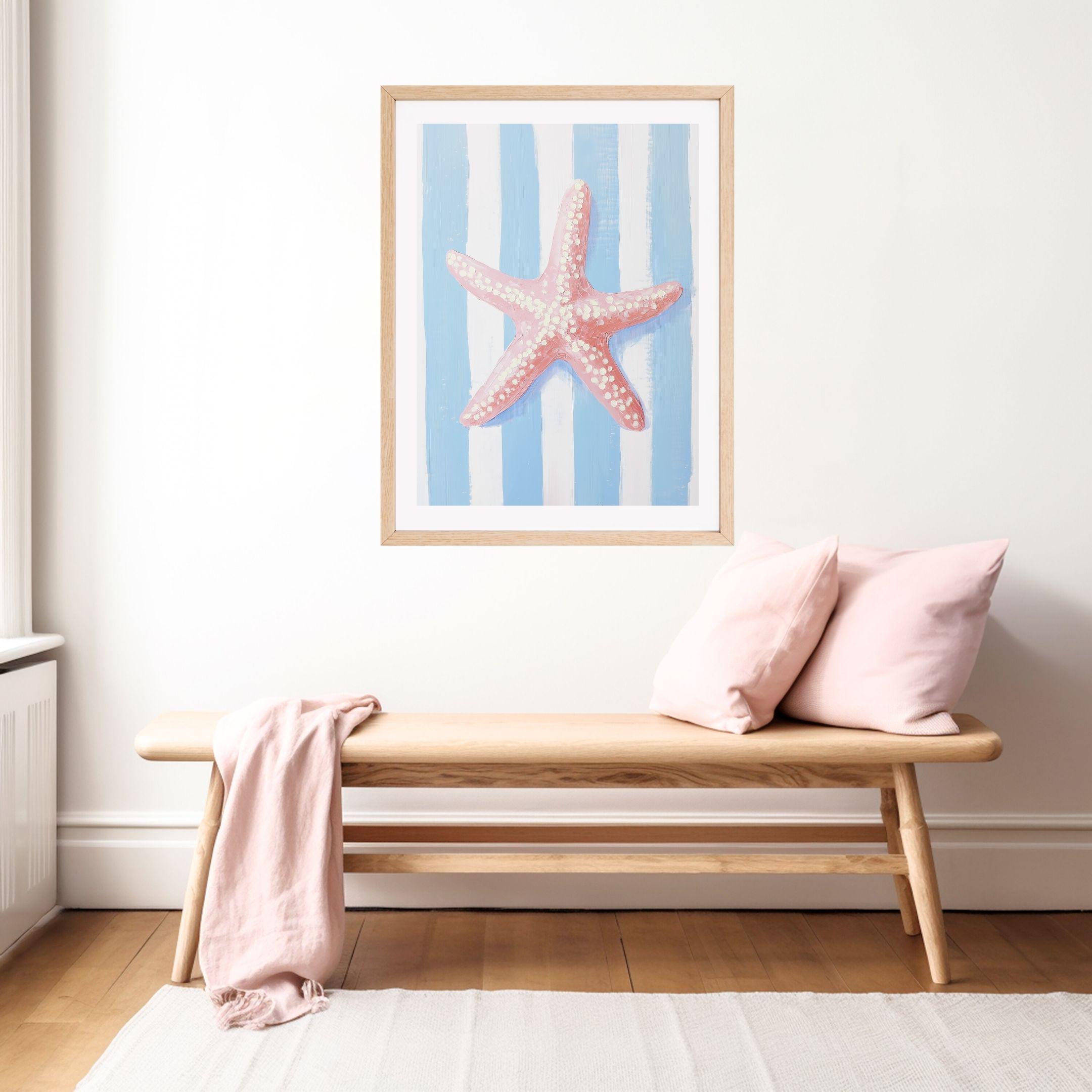 Pink Starfish Coastal Print: Preppy Beach House Wall Art (printable ...