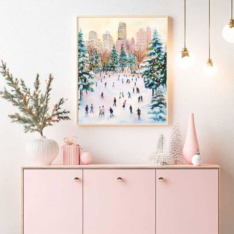 NYC Ice Skating Print: Central Park Wollman Rink Holiday Art (digital ...