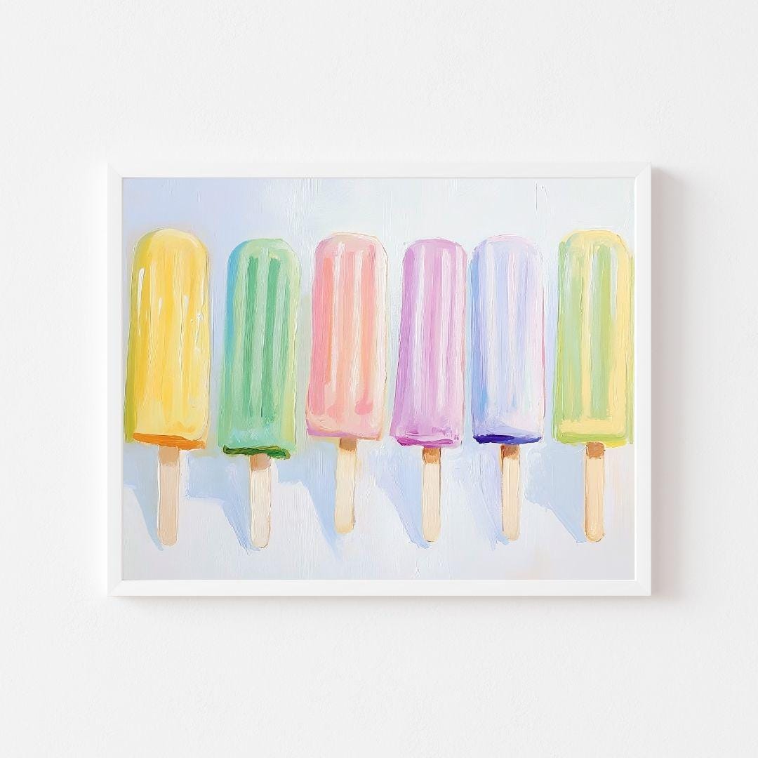 Pastel Rainbow Popsicles Painting | Colorful Summer Food Wall Art Print ...
