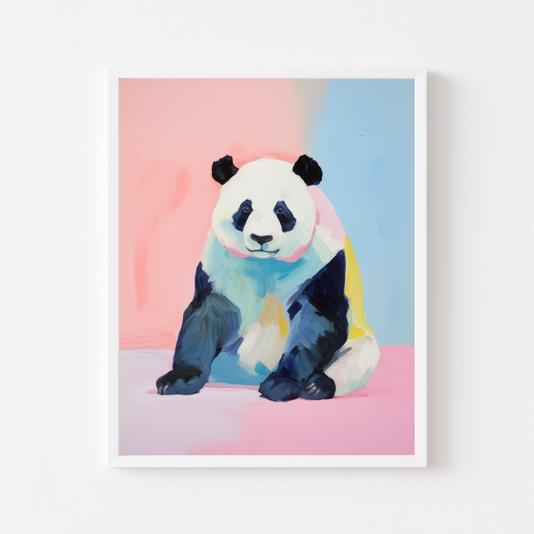 Colorful Panda Painting | Pastel Kid's Room Wall Art Print | Pink ...
