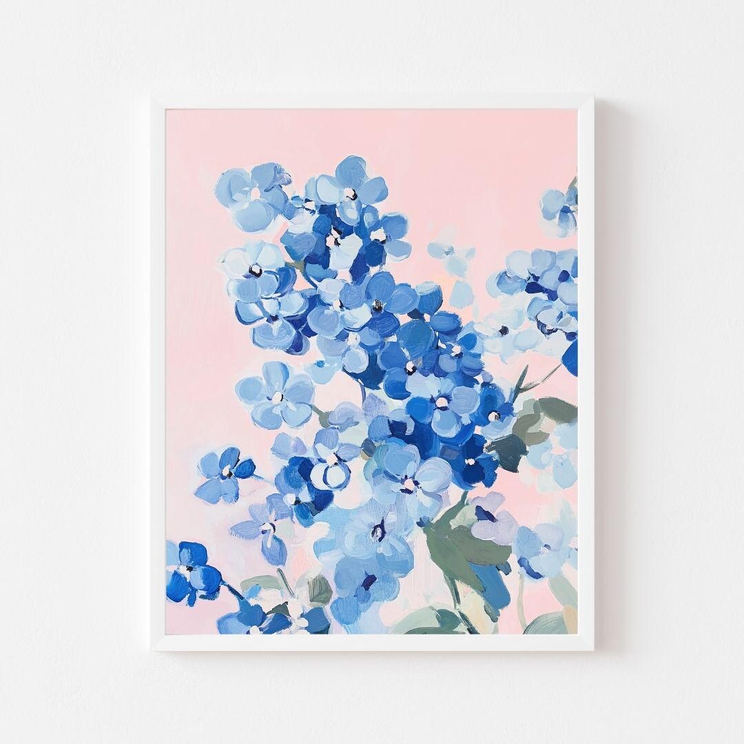 Pastel Forget Me Nots Wall Art Print | Blue and Pink Floral Painting ...