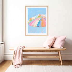 Pastel Rainbow Beach Umbrella Painting | Girly Coastal House Wall Art ...