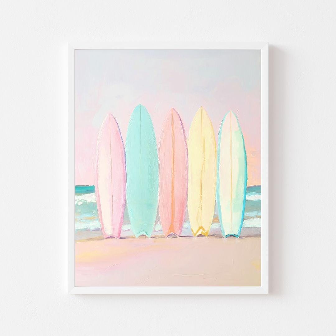 Pastel Surfboards Painting: Pink Beach House Art (digital Download) - Etsy