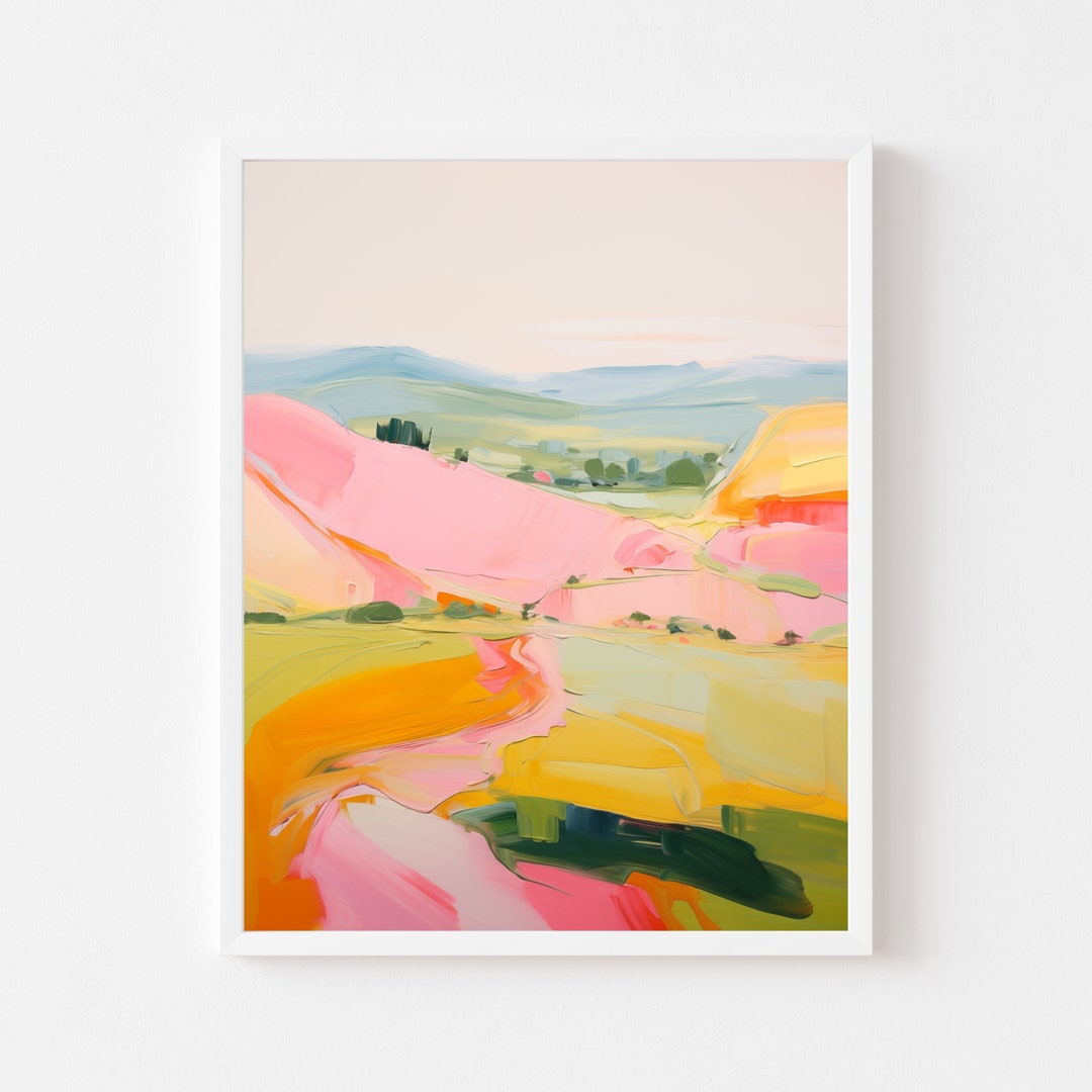 Pink Abstract Landscape Painting: Modern Spring Meadow Art (digital ...
