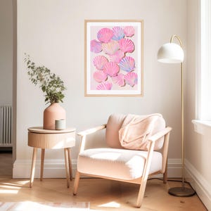 Bright Pink Seashell Print: Girly Coastal Wall Art (printable Digital ...