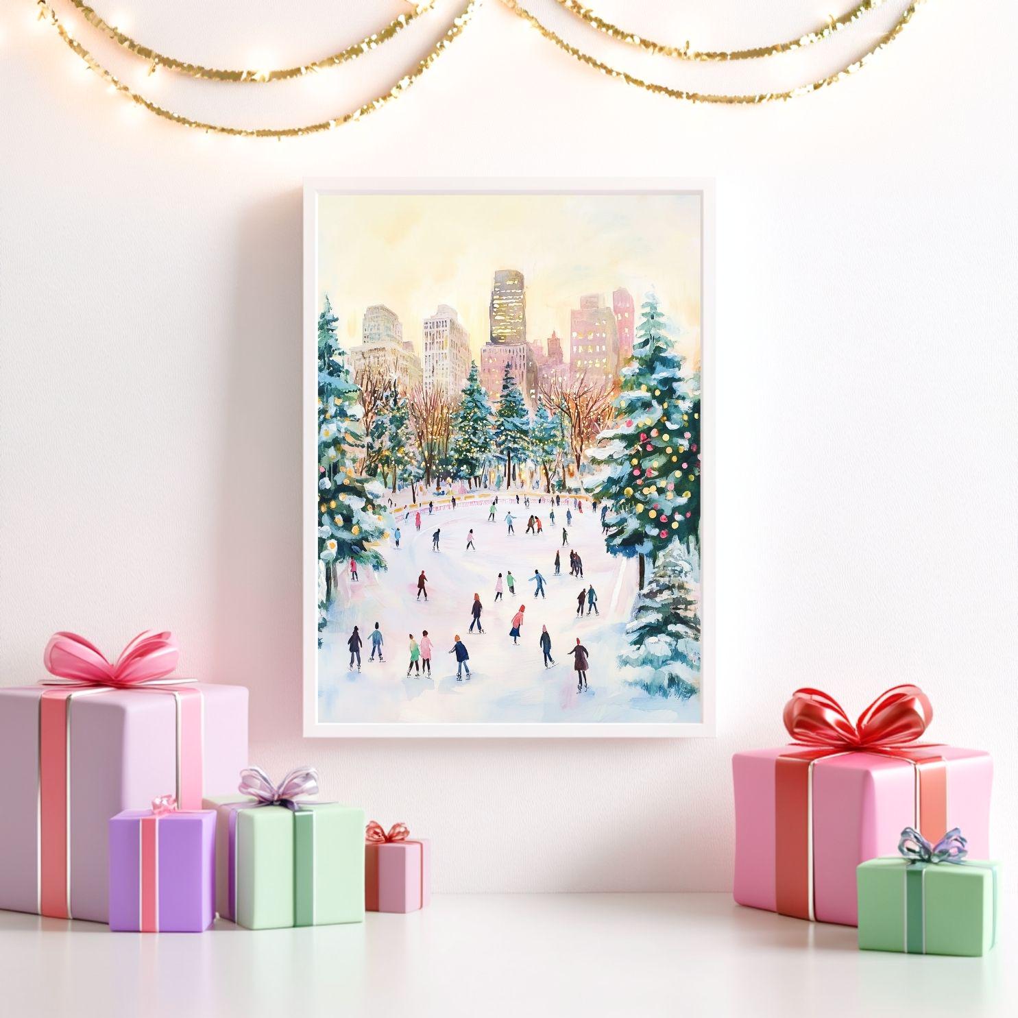 NYC Ice Skating Print: Central Park Wollman Rink Holiday Art (digital ...