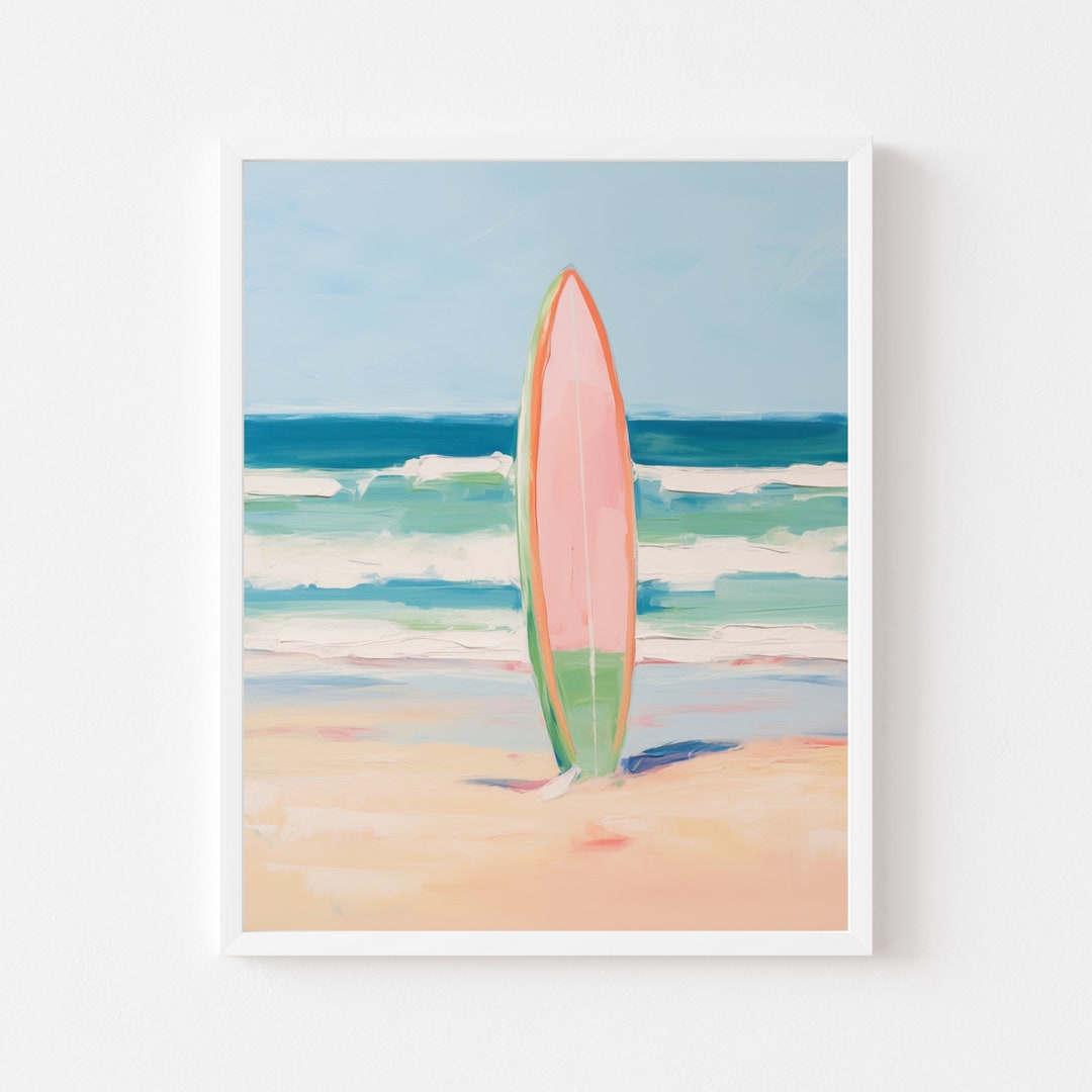 Surfboard Painting | Ocean Surfer Landscape | Beach House Art | Coastal ...