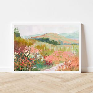 Autumn Wildflower Landscape Painting | Fall Flower Field Wall Art Print ...