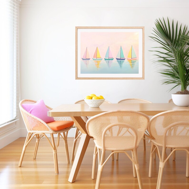 Pastel Sailboats Print: Colorful Nautical Seascape (digital Download ...