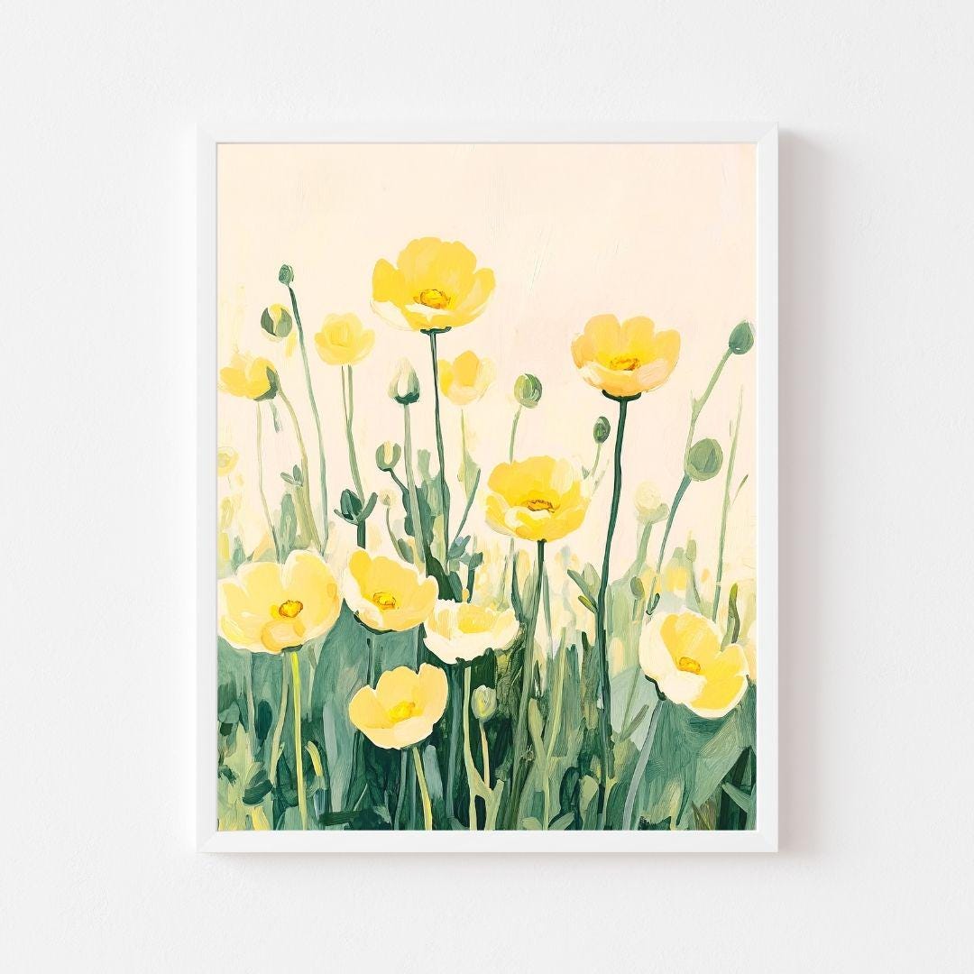 Buttercup Flower Print: Yellow Floral Meadow Painting (digital Download ...
