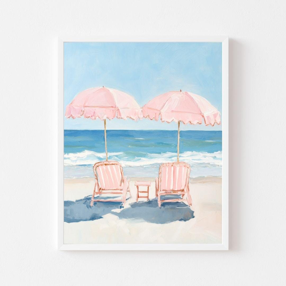 Pink Beach Umbrellas Print: Preppy Coastal Art (digital Download) - Etsy