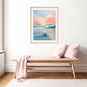 Colorful Abstract Ocean Painting | Pink Coastal Watercolor Art | Pastel ...