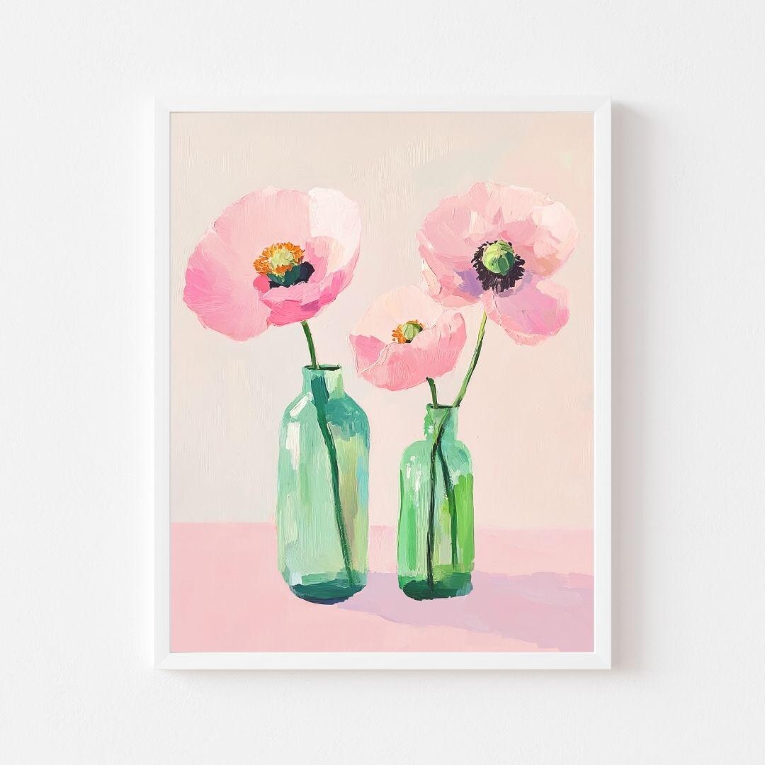 Pink Poppy Bouquet Print: Pastel Floral Still Life (digital Download ...