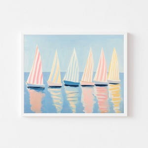 Pastel Striped Sailboats Print: Colorful Nautical Art (digital Download ...