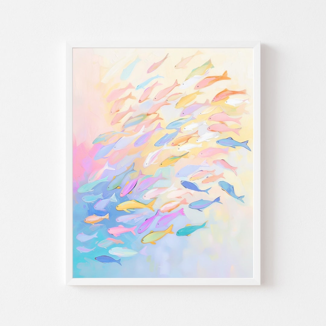 Colorful Pastel Fish Painting | Coastal Summer Wall Art Print | Beach ...