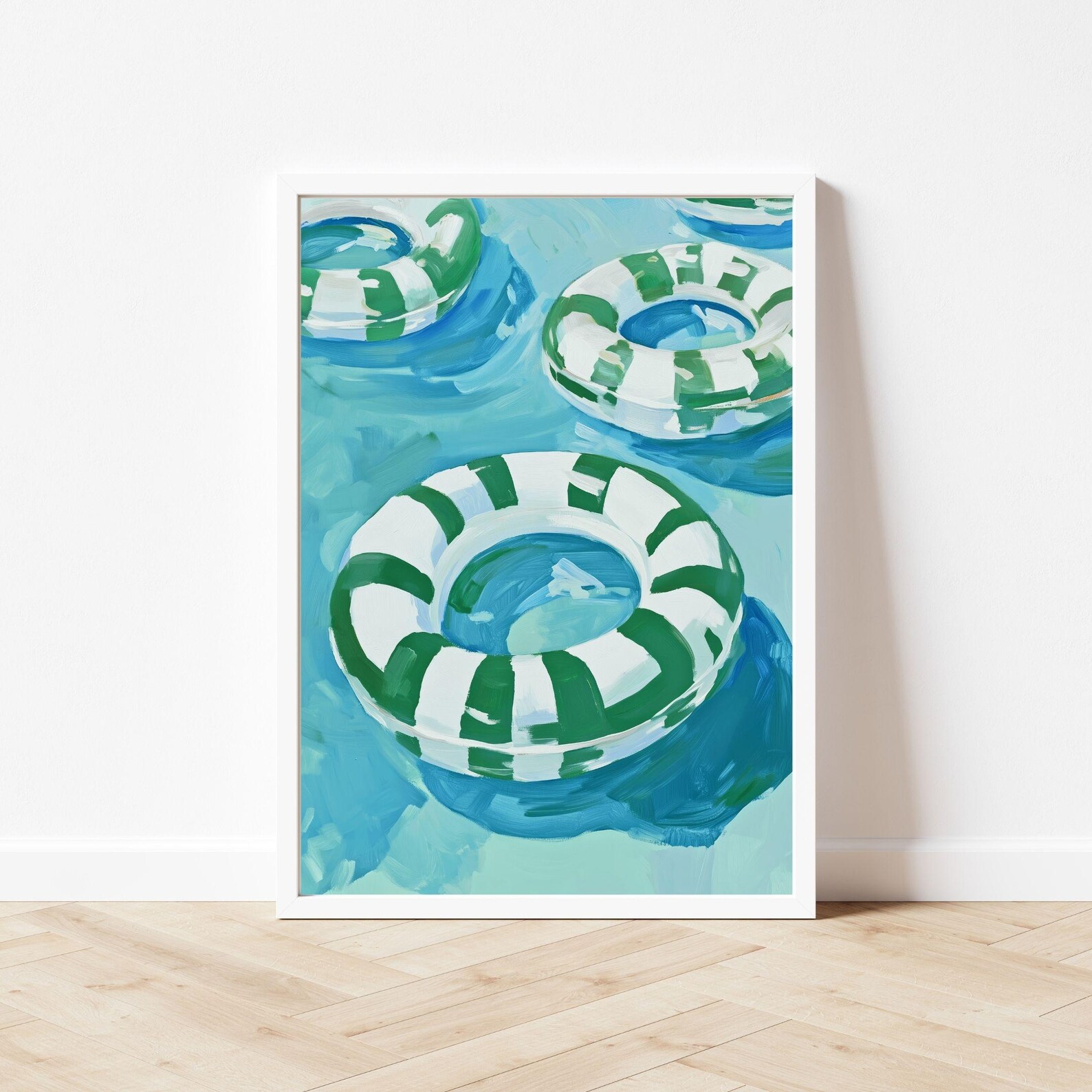 Inner Tube Painting | Green White Stripes, Summer Pool Art (digital ...