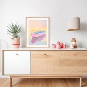 Pink Rowboat Painting: Girly Coastal Art Print (digital Download) - Etsy