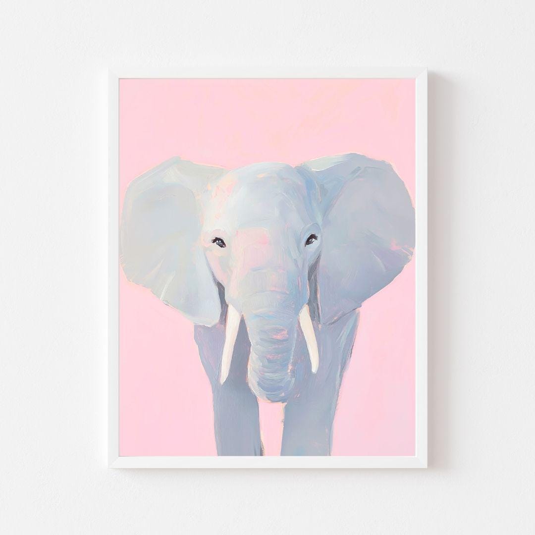 Pink Elephant Painting | Pastel Animal Wall Art Print | Colorful Girl's ...