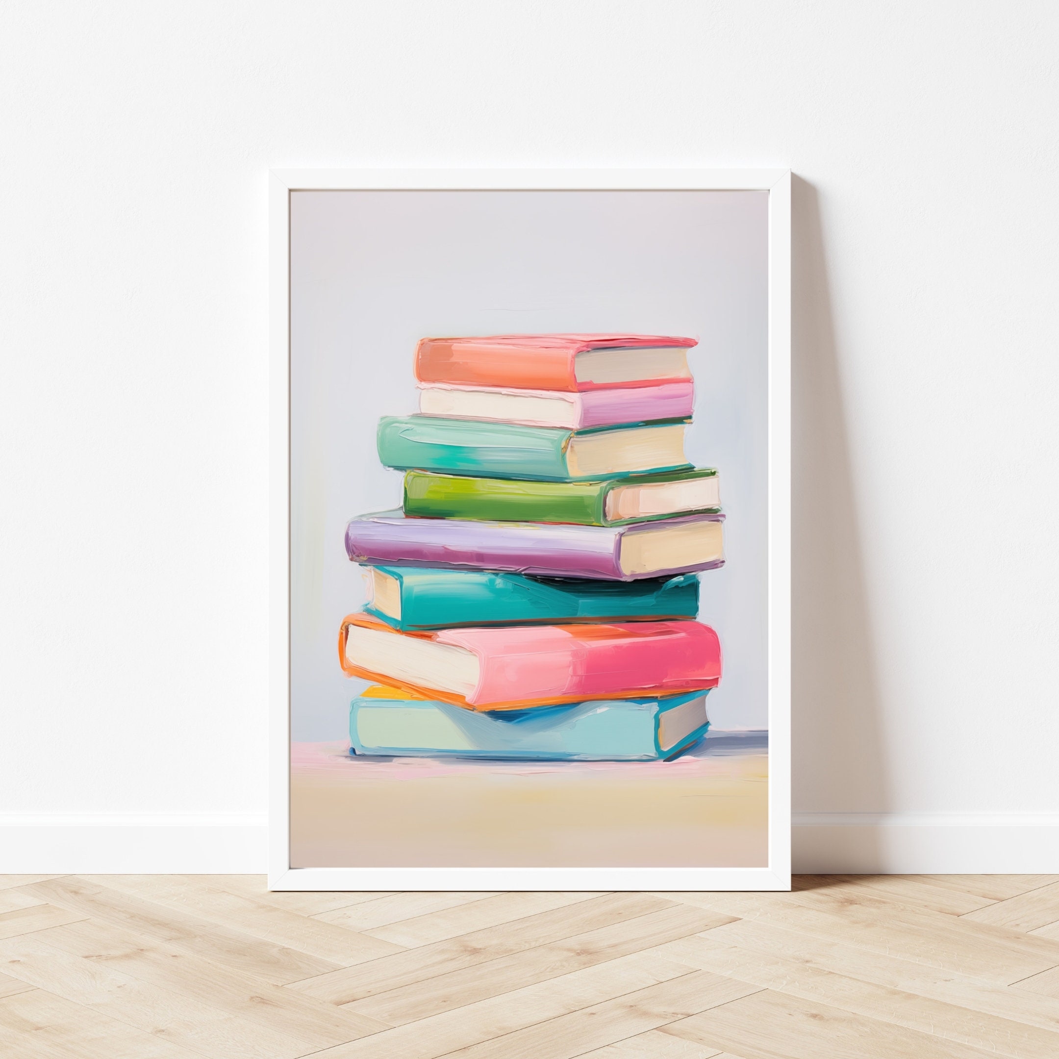 Colorful Book Stack Art Print: Playroom Library Decor (digital Download ...