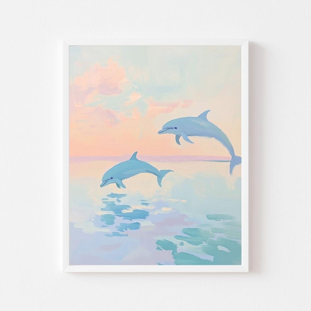 Pastel Dolphins Art Print: Colorful Coastal Wall Decor (digital ...