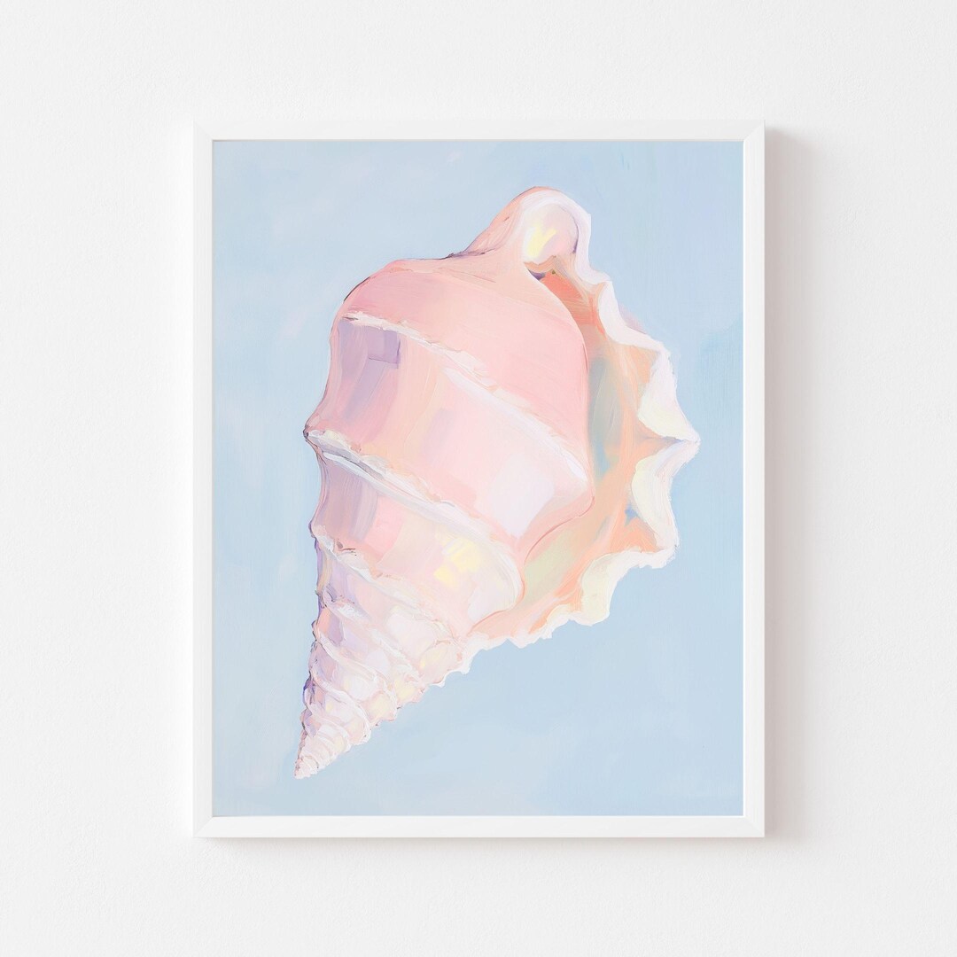Pastel Conch Shell Art Print: Pink Seashell Coastal Decor (digital ...