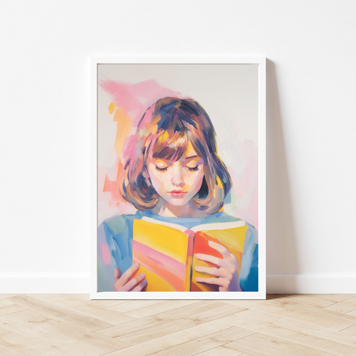 Girl Reading Painting Book Nook Art Print Colorful Kid's Room Printable ...
