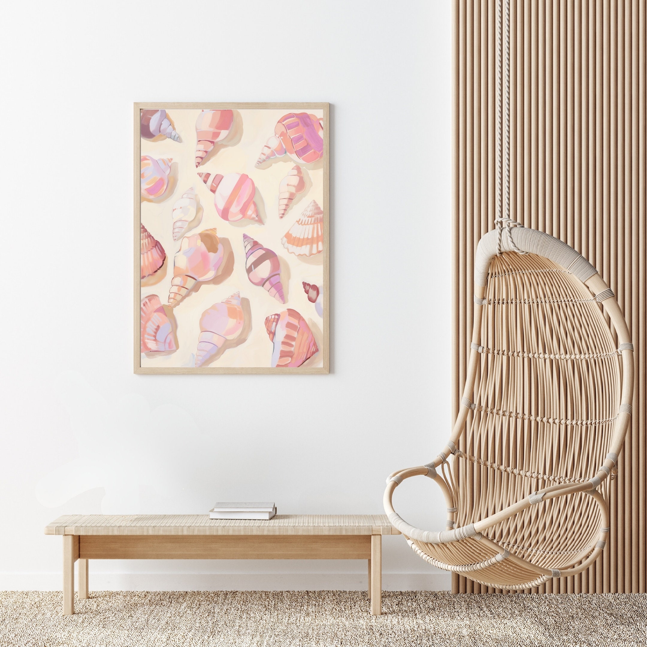 Pastel Pink Seashell Painting Coastal Beach House Watercolor Wall Art ...