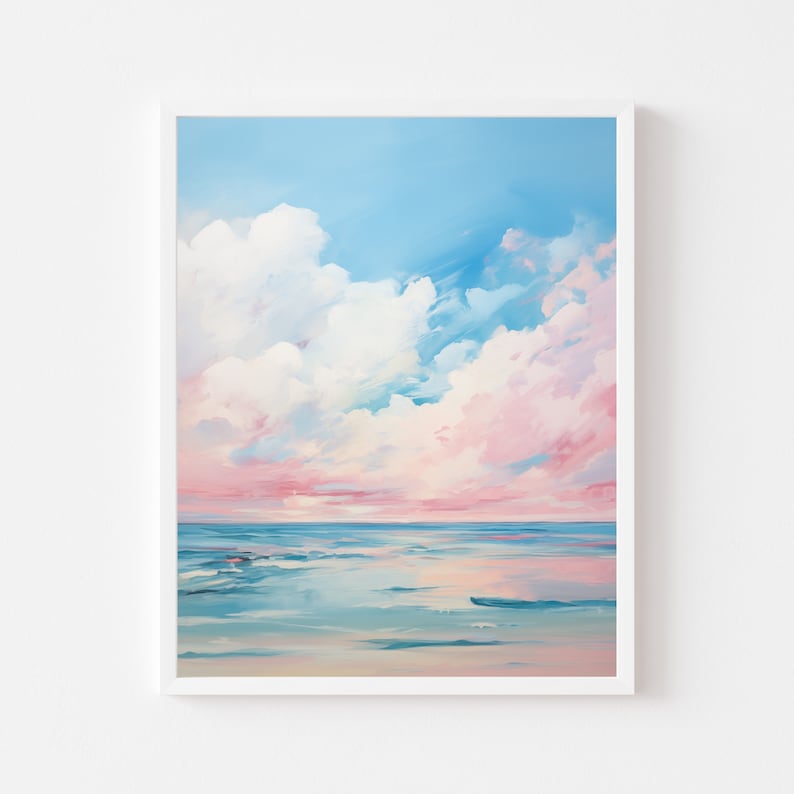 Coastal Sunrise Art Print: Pink Sky Beach House Decor (digital Download ...