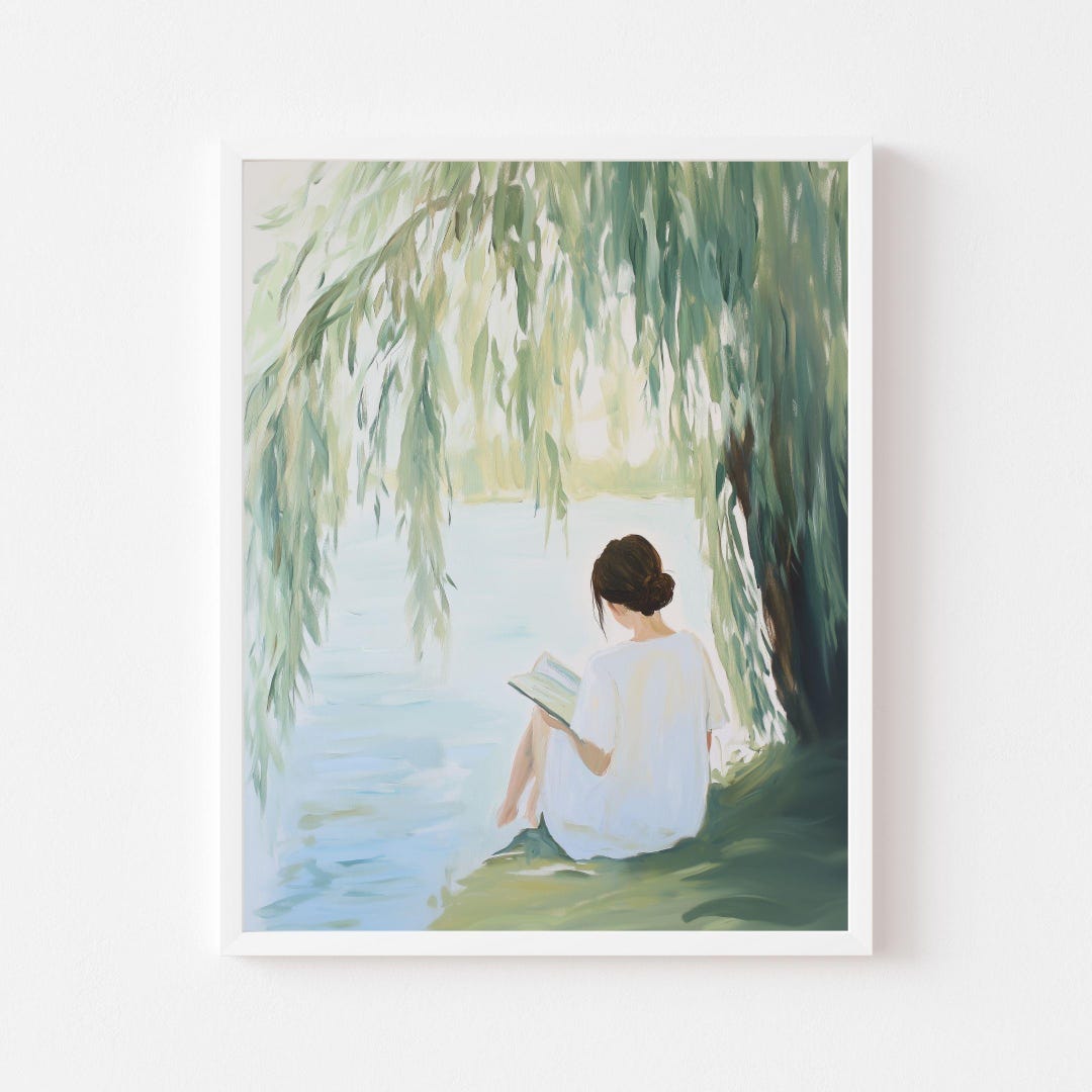 Girl Reading Art Print: Willow Tree Landscape (digital Download) - Etsy