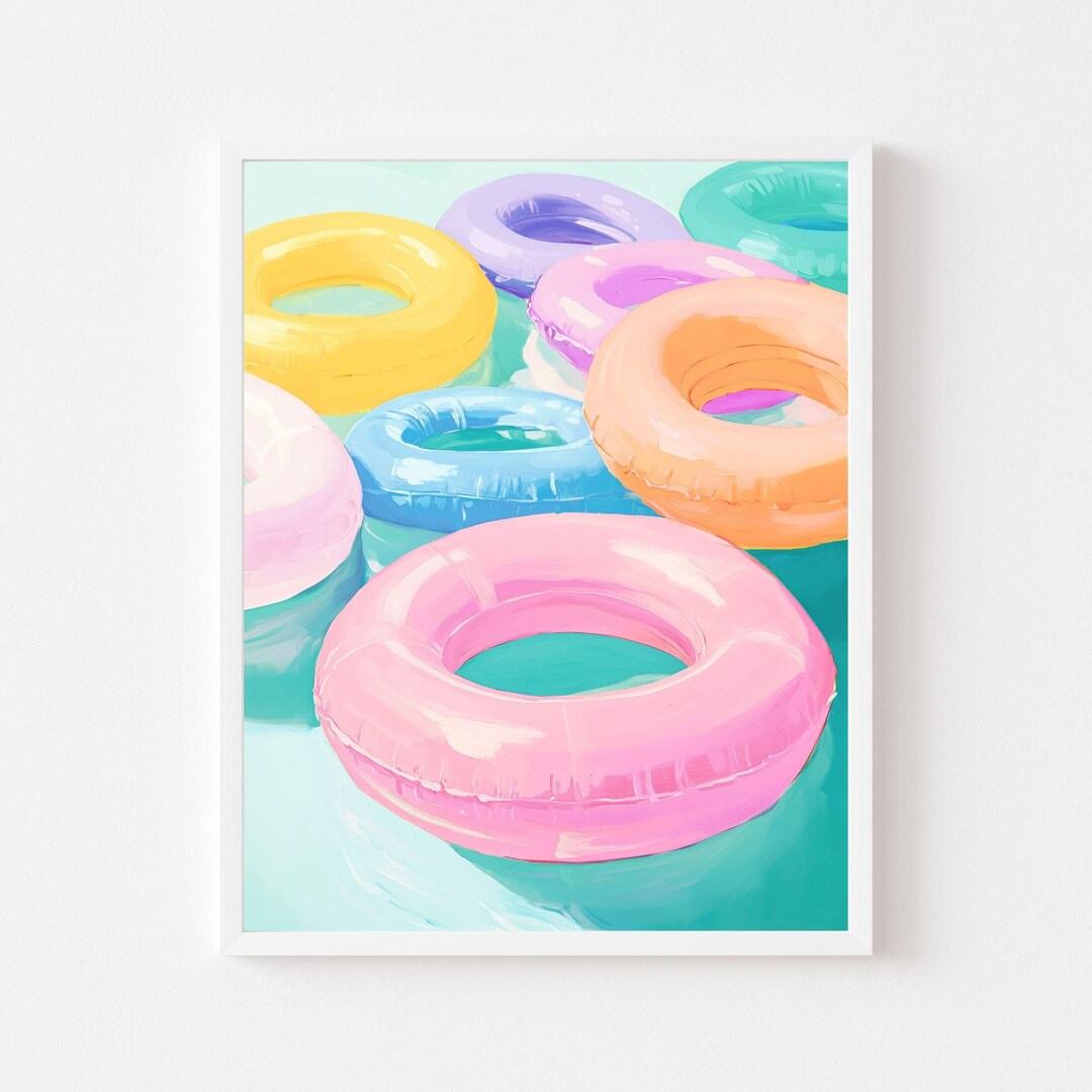 Vibrant Pool Float Painting | Fun Summer Inner Tube Wall Art Print ...