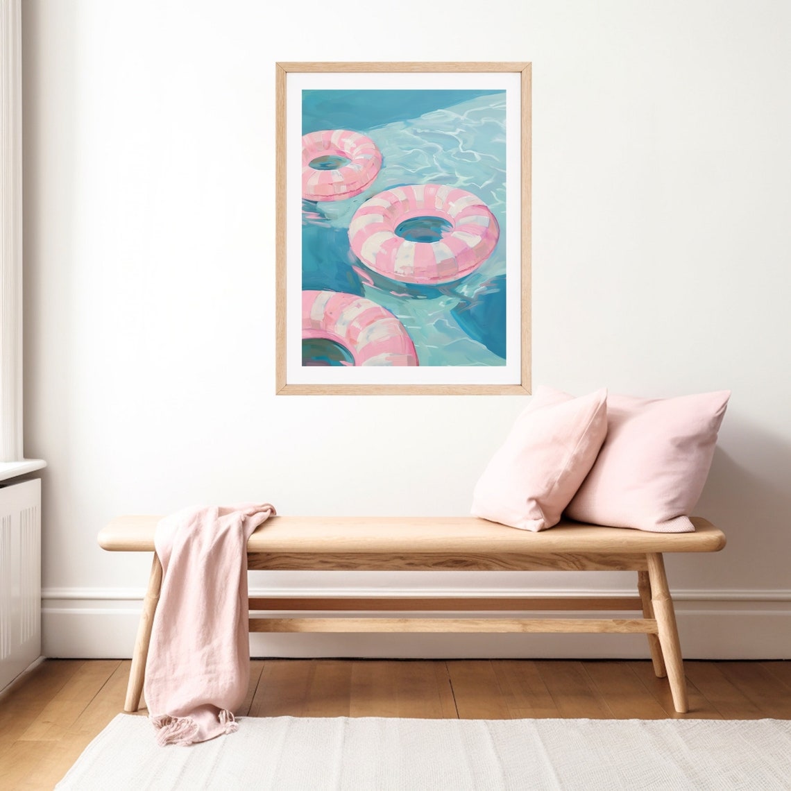 Pink Striped Inner Tube Painting: Summer Pool Art Print (digital ...