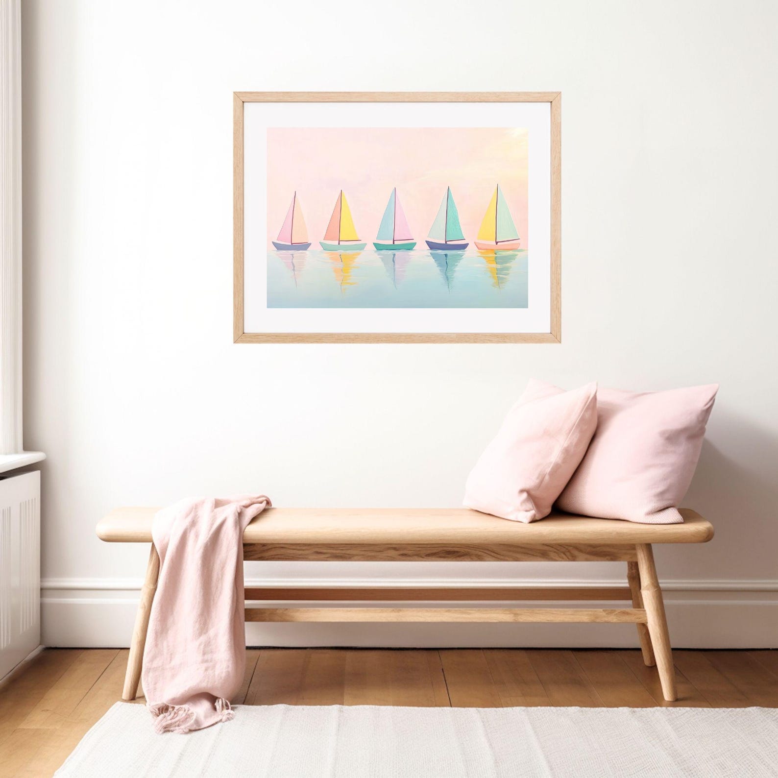 Pastel Sailboats Print: Colorful Nautical Seascape (digital Download ...