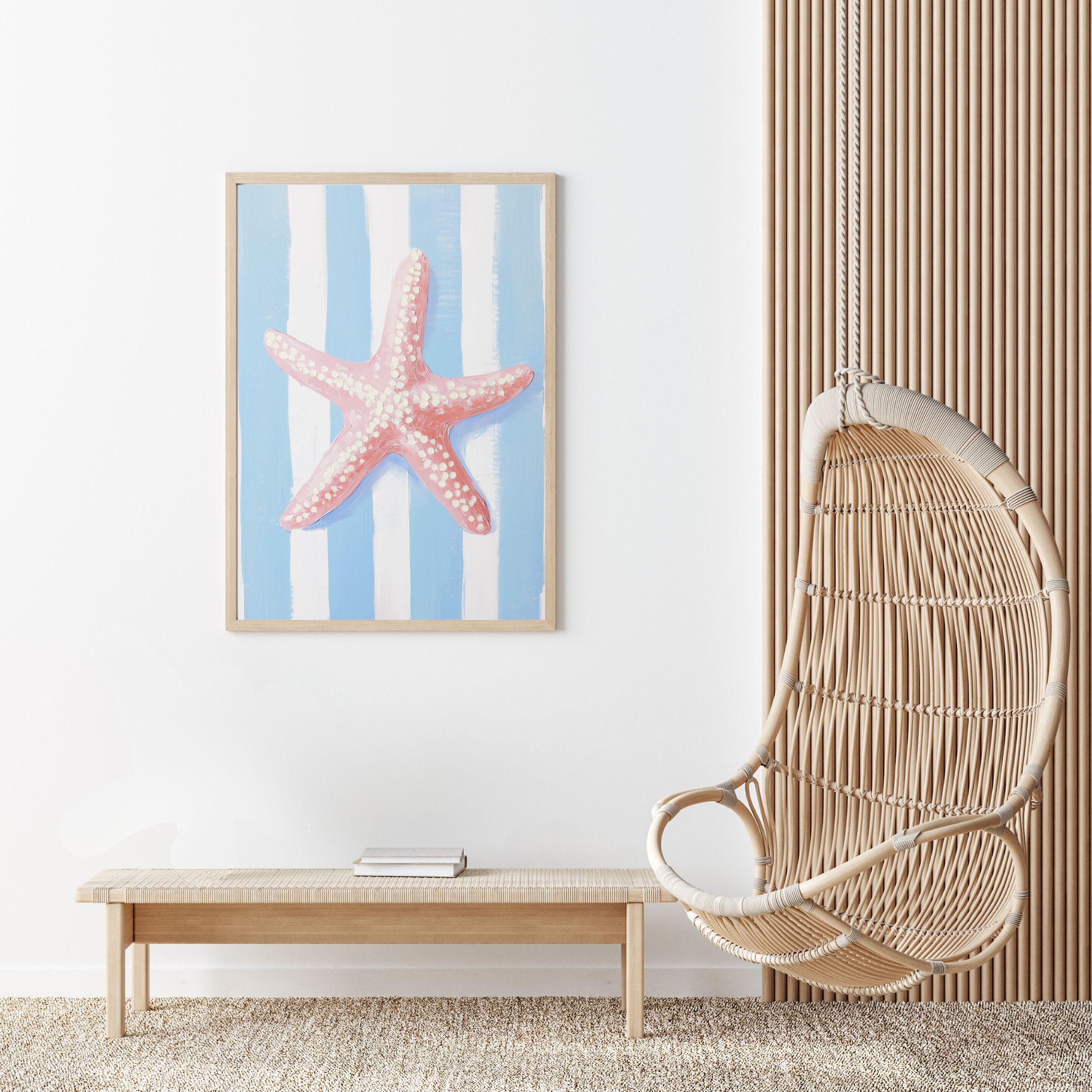 Pink Starfish Coastal Print: Preppy Beach House Wall Art (printable ...