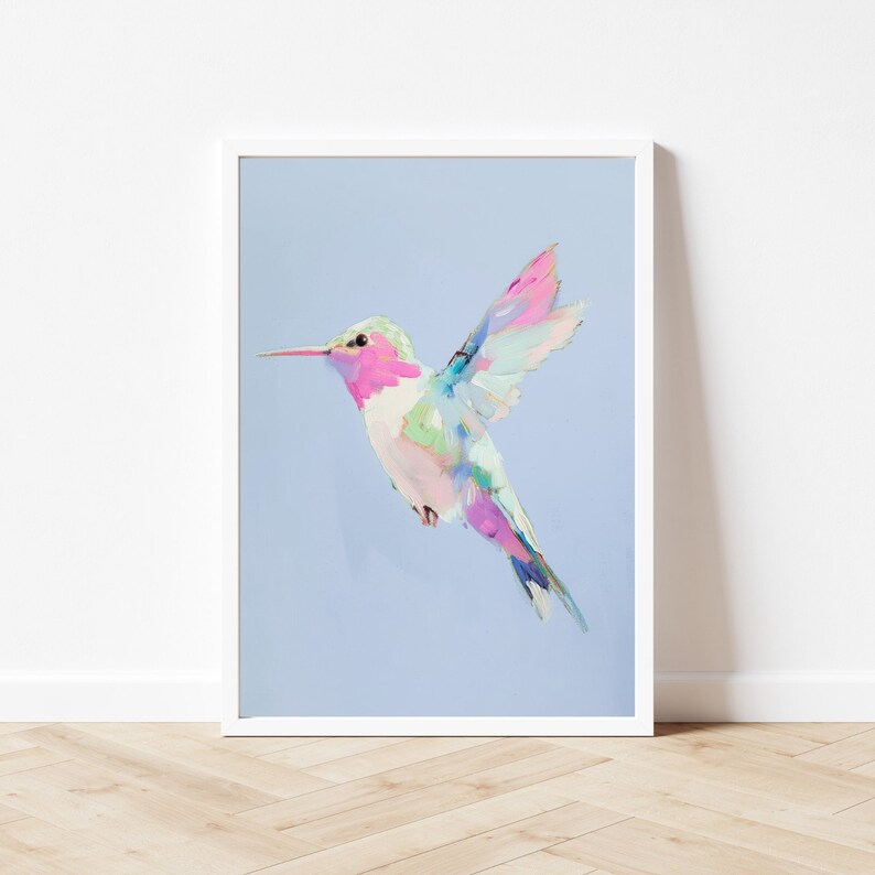 Pastel Hummingbird Art Print: Impressionist Bird Painting (digital ...