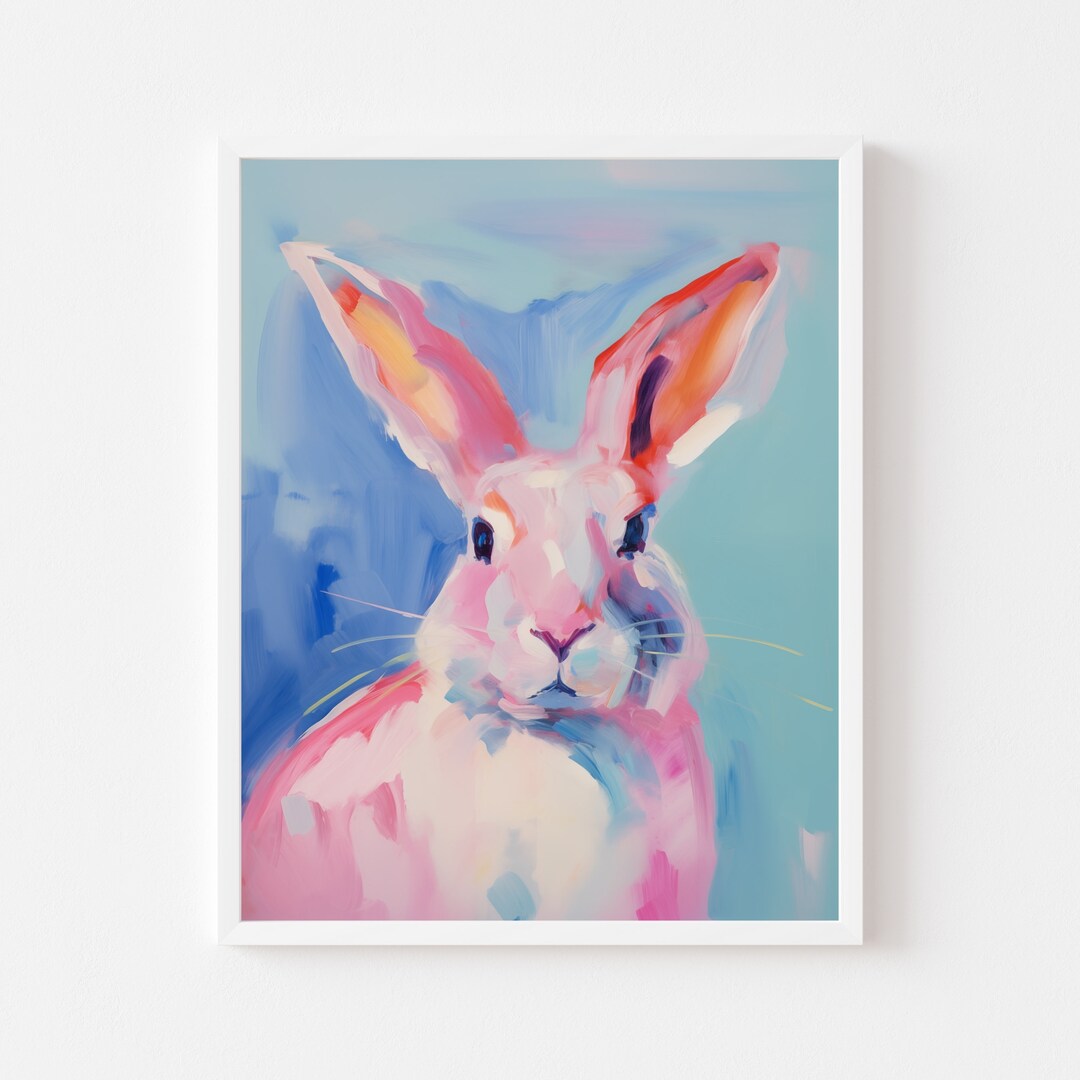 Rabbit Painting | Bunny Art Print | Maximalist Wall Decor | Easter ...