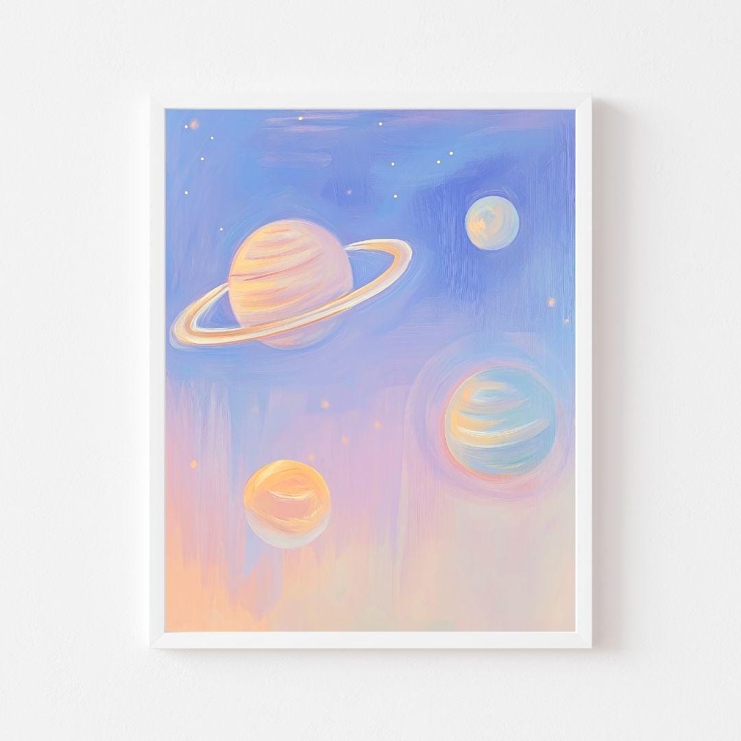 Pastel Planets Painting | Colorful Outer Space Wall Art Print | Saturn ...