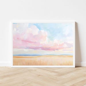 Pastel Prairie Landscape Painting | Colorful Field Sunset Wall Art ...