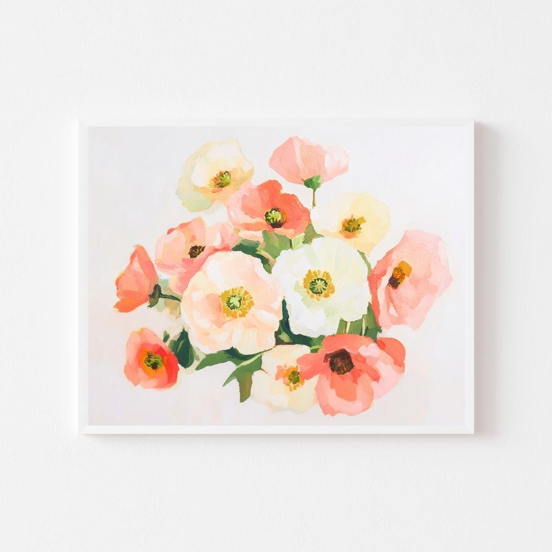 Icelandic Poppy Bouquet Painting | Colorful Poppies Wall Art Print ...