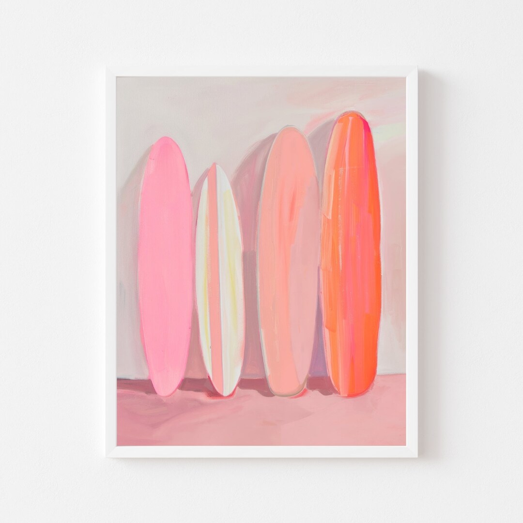 Pink Surfboards Painting: Coastal Beach House Art (digital Download) - Etsy