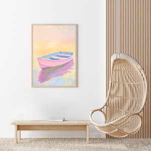 Pink Rowboat Painting: Girly Coastal Art Print (digital Download) - Etsy