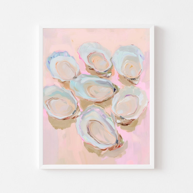 Pastel Pink Oyster Shell Painting: Abstract Coastal Art (digital ...