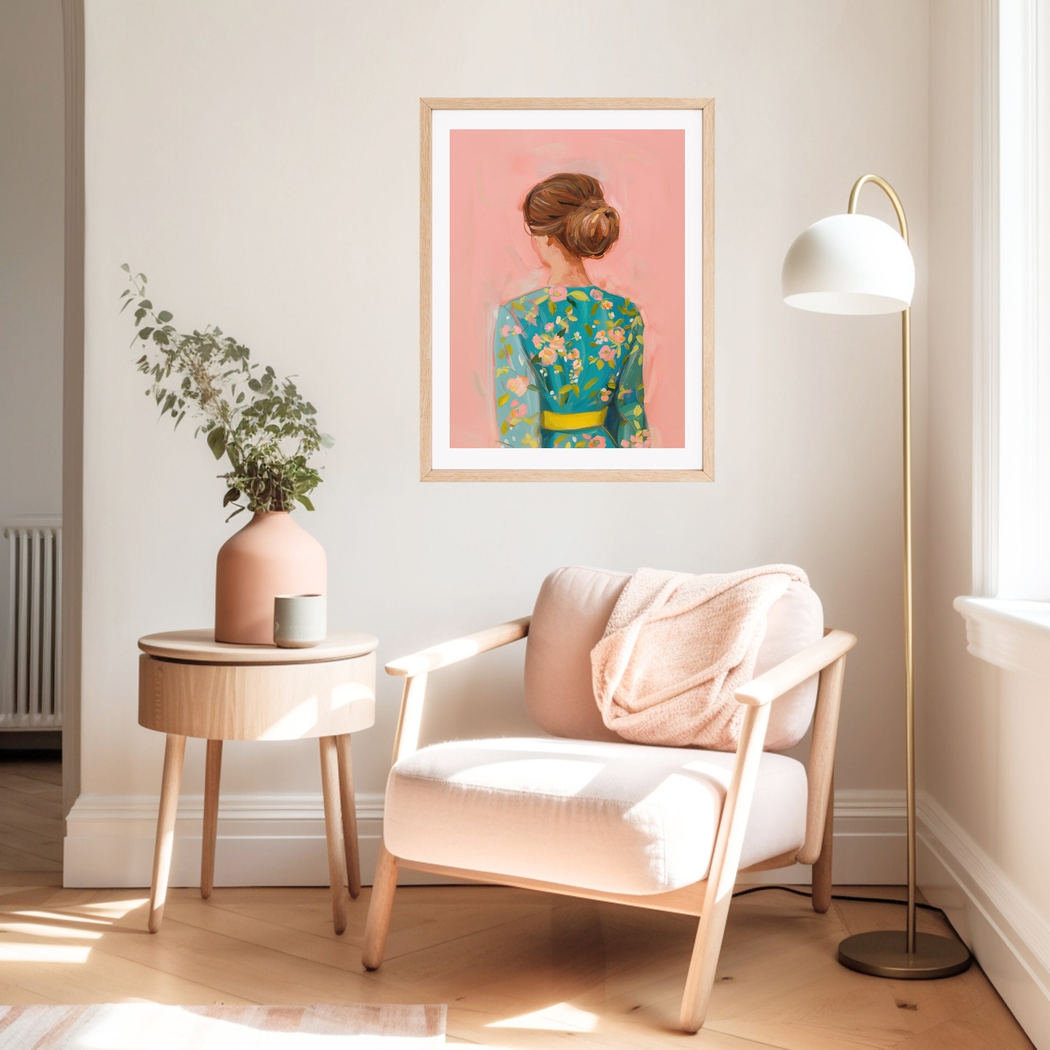 Woman in Green Floral Dress Art Print: Retro 60s Fashion (digital ...