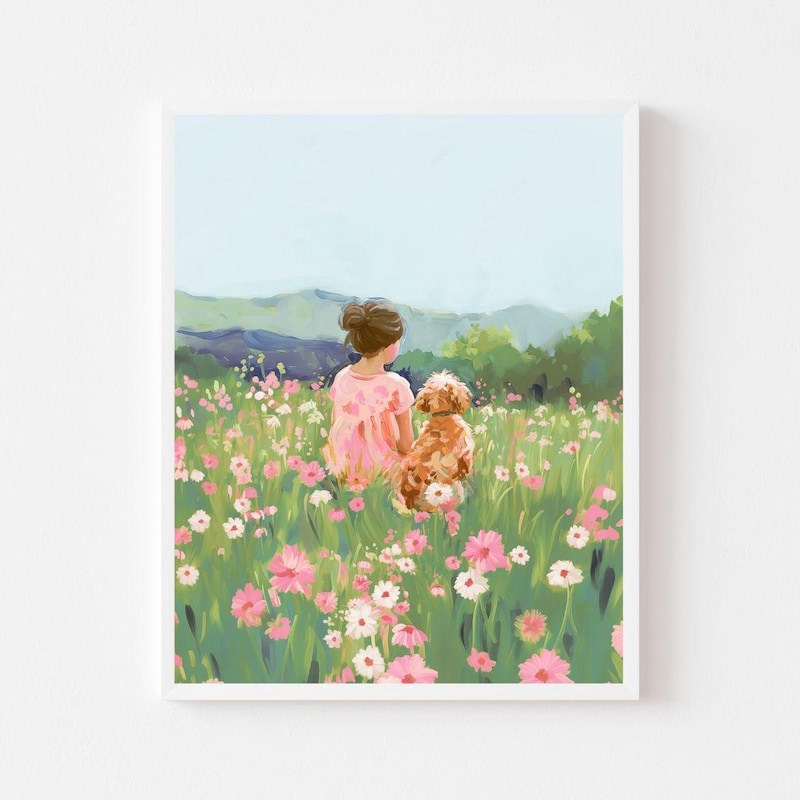 Girl and Puppy Painting - Etsy
