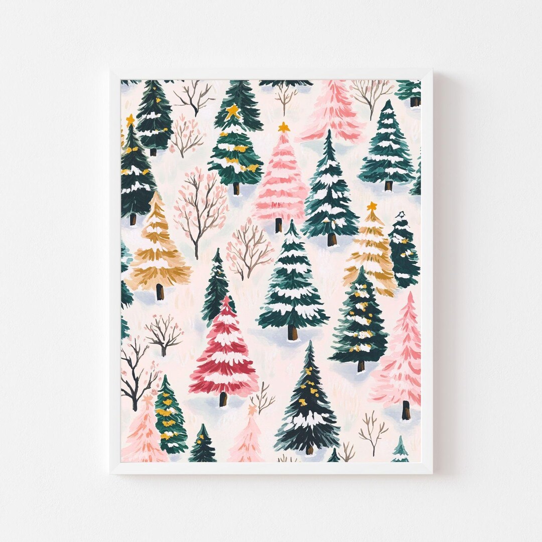 Pastel Christmas Trees Art Print: Colorful Winter Landscape (digital ...
