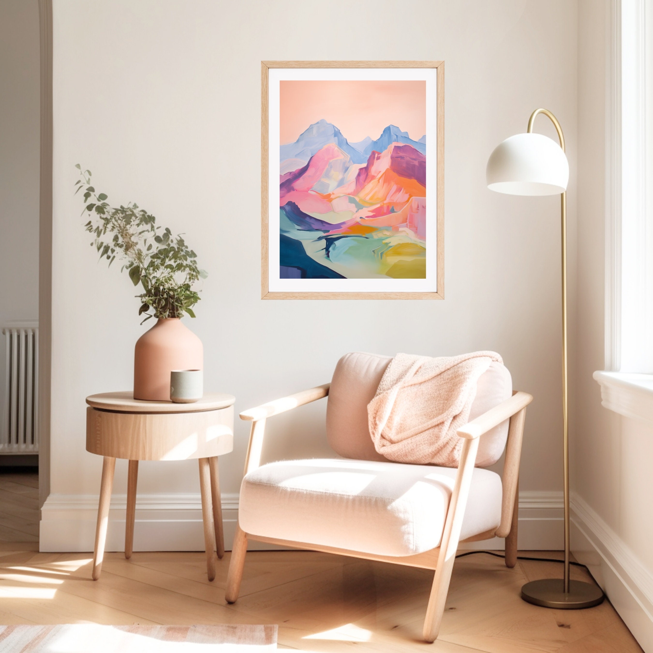 Colorful Abstract Mountain Painting Pastel Rainbow Watercolor Art ...